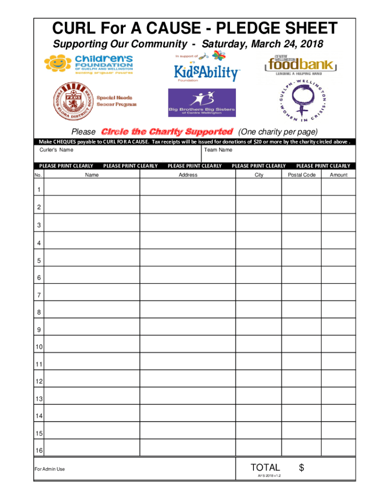 Fillable Online PLEDGE SHEET - Supporting Our Community Fax Email Print ...