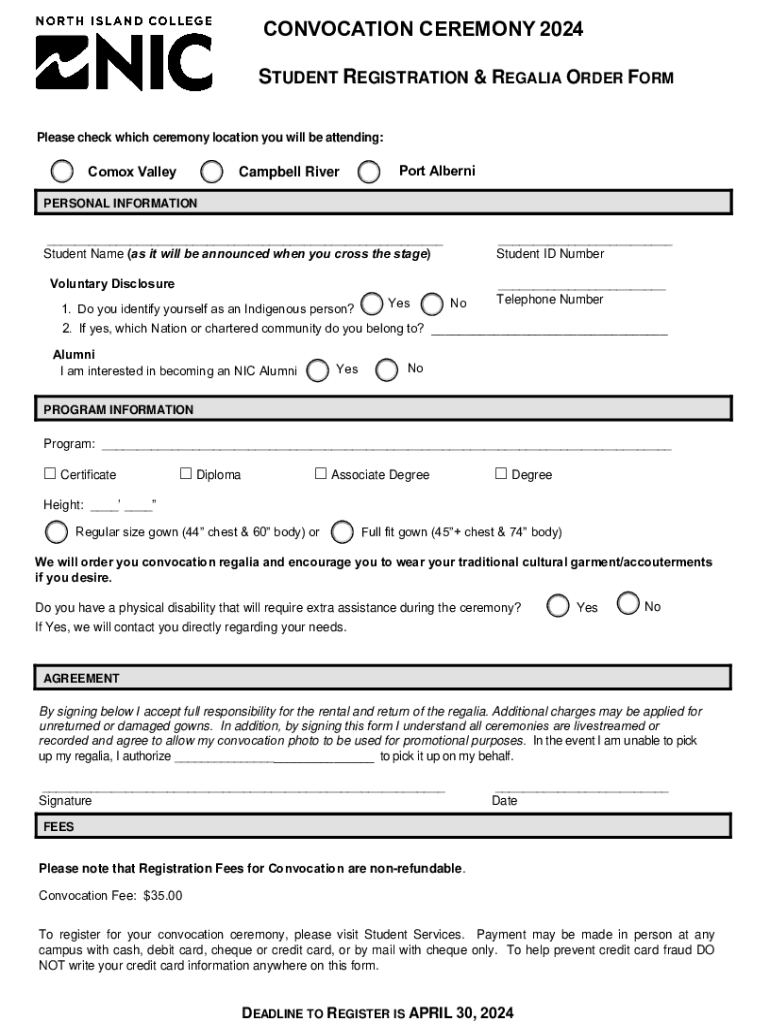 Fillable Online Student PreparationCommencement & Convocation Fax Email Print - pdfFiller