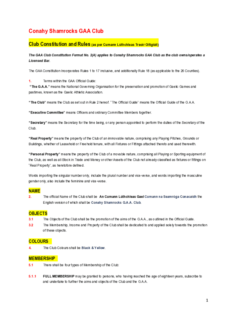 Fillable Online Club Constitution - Conahy Shamrocks GAA Club Fax Email ...