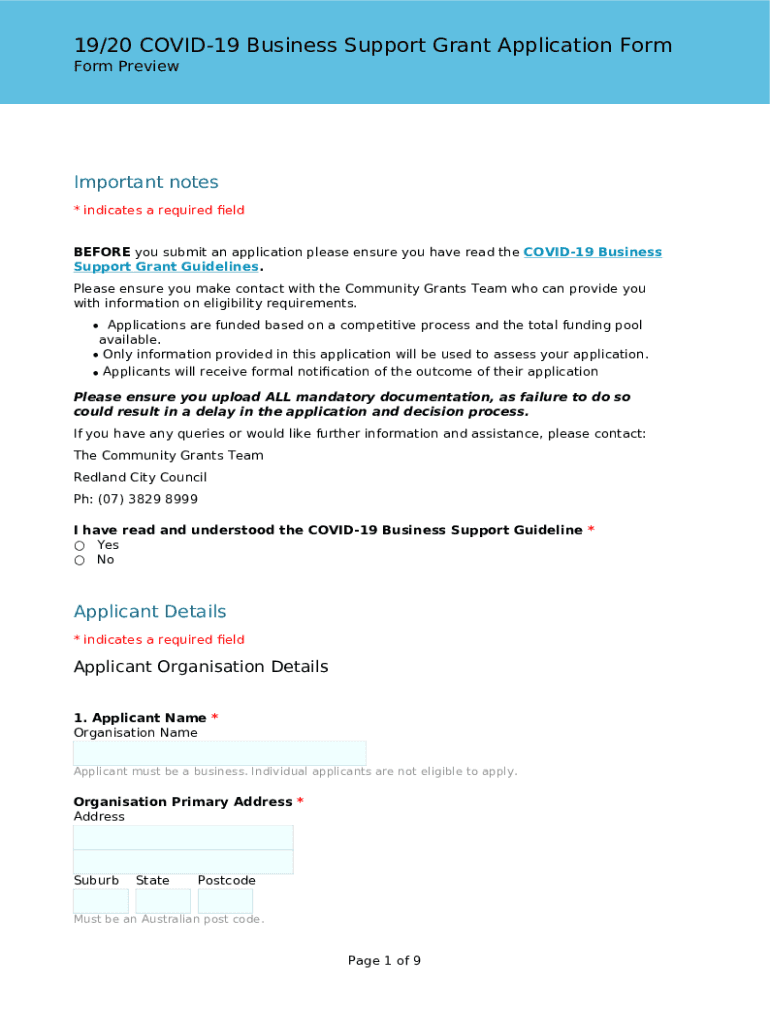 Fillable Online 19/20 COVID-19 Business Support Grant Application Form Fax Email Print - pdfFiller