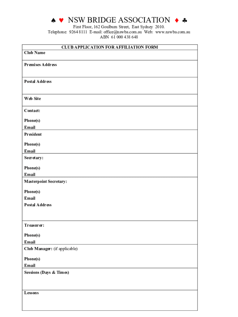 Fillable Online APPLICATION FOR AFFILIATION FORM Fax Email Print ...