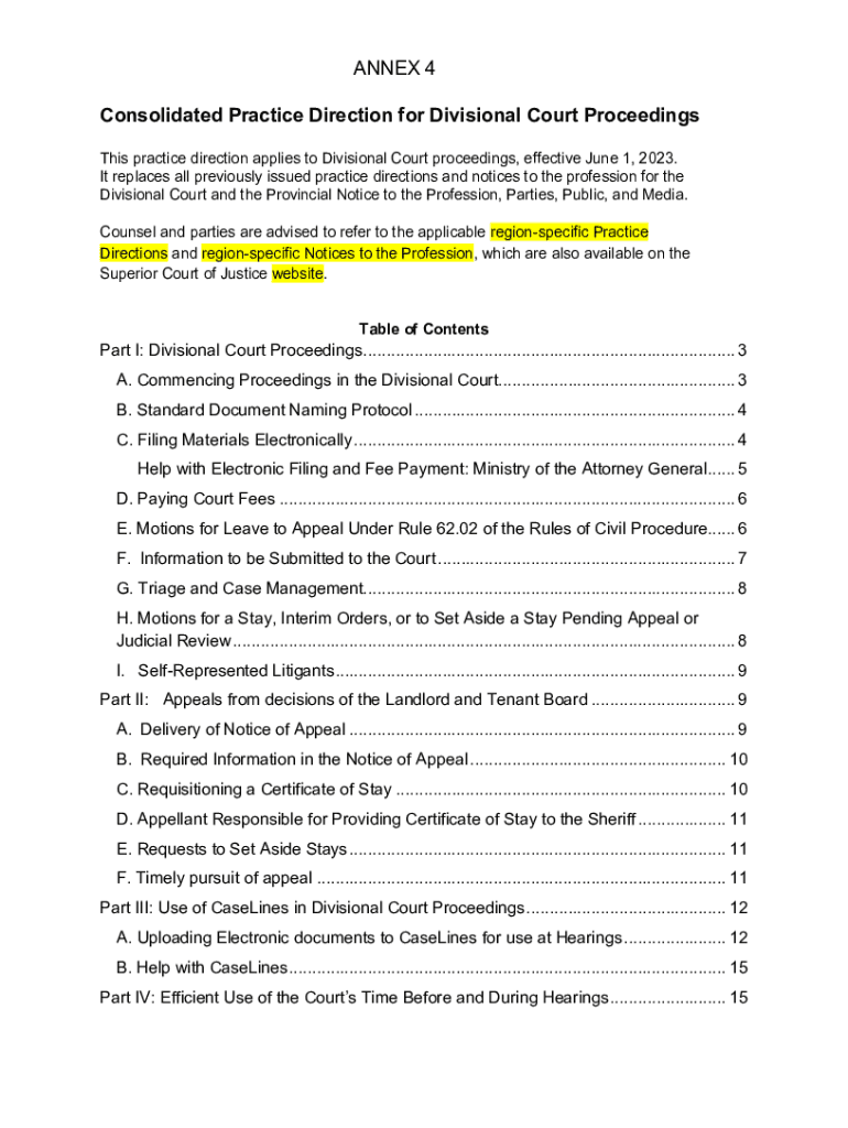 Fillable Online This practice direction applies to Divisional Court ...