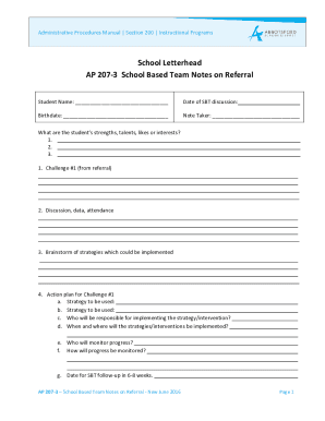 Fillable Online AP 207-1 School Based Team Referral Form - ... Fax ...