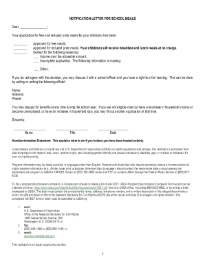 Fillable Online Notification Letter Certification for Free School Meals ...