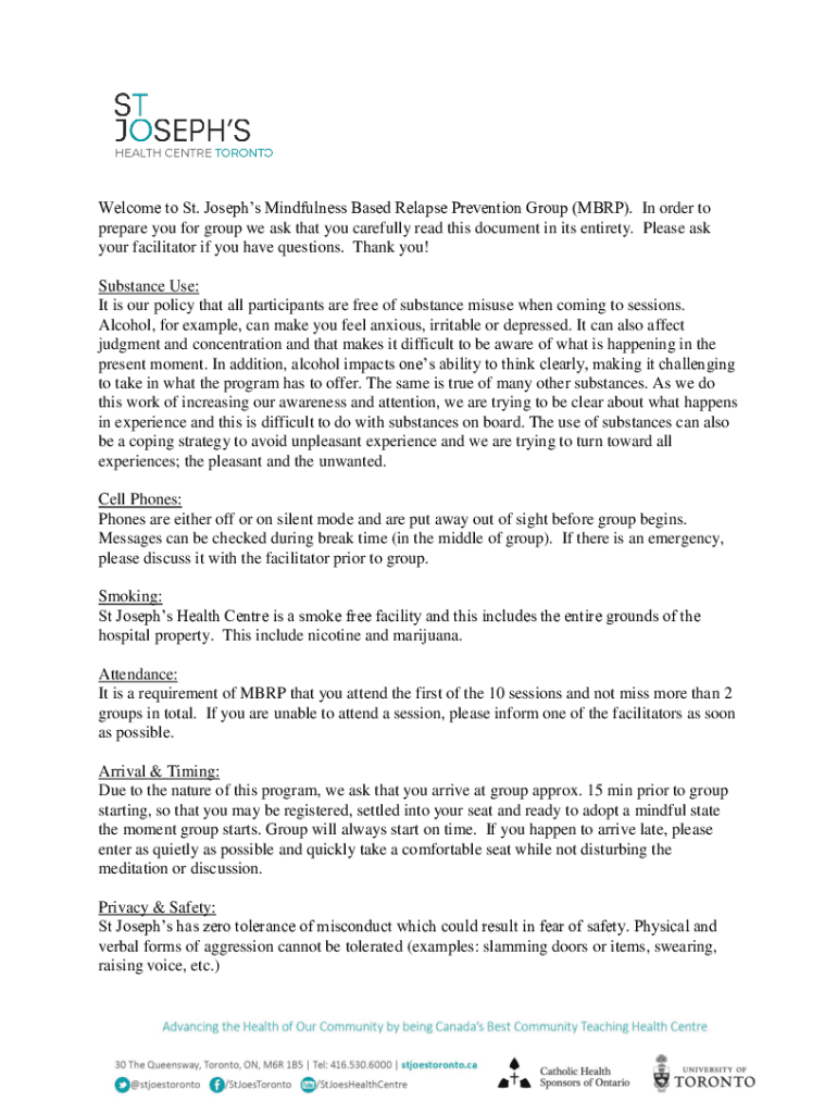 Fillable Online St. Joseph's Mindfulness Based Relapse Prevention Group ... Fax Email Print ...