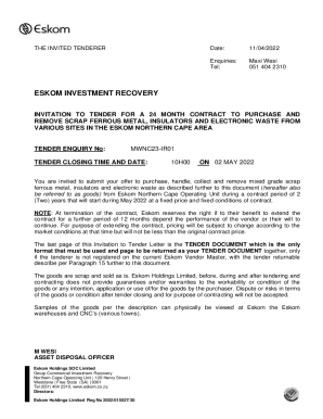 Fillable Online ESKOM INVESTMENT RECOVERY Fax Email Print - pdfFiller