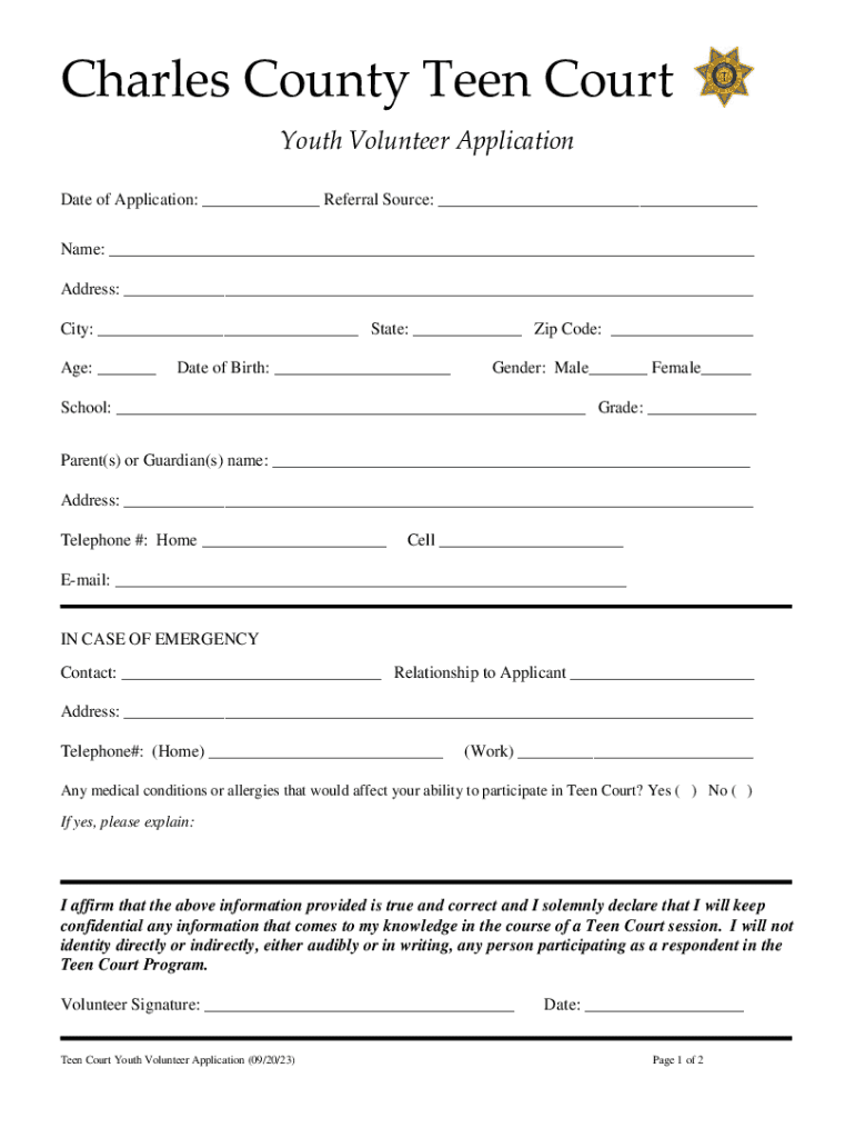 Fillable Online 2023-2024 Teen Court Application. ... Fax Email Print ...