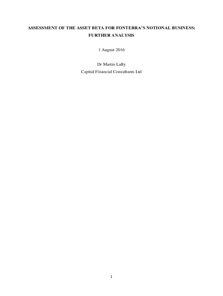 Fillable Online Dr Martin Lally Assessment of the asset beta for ...