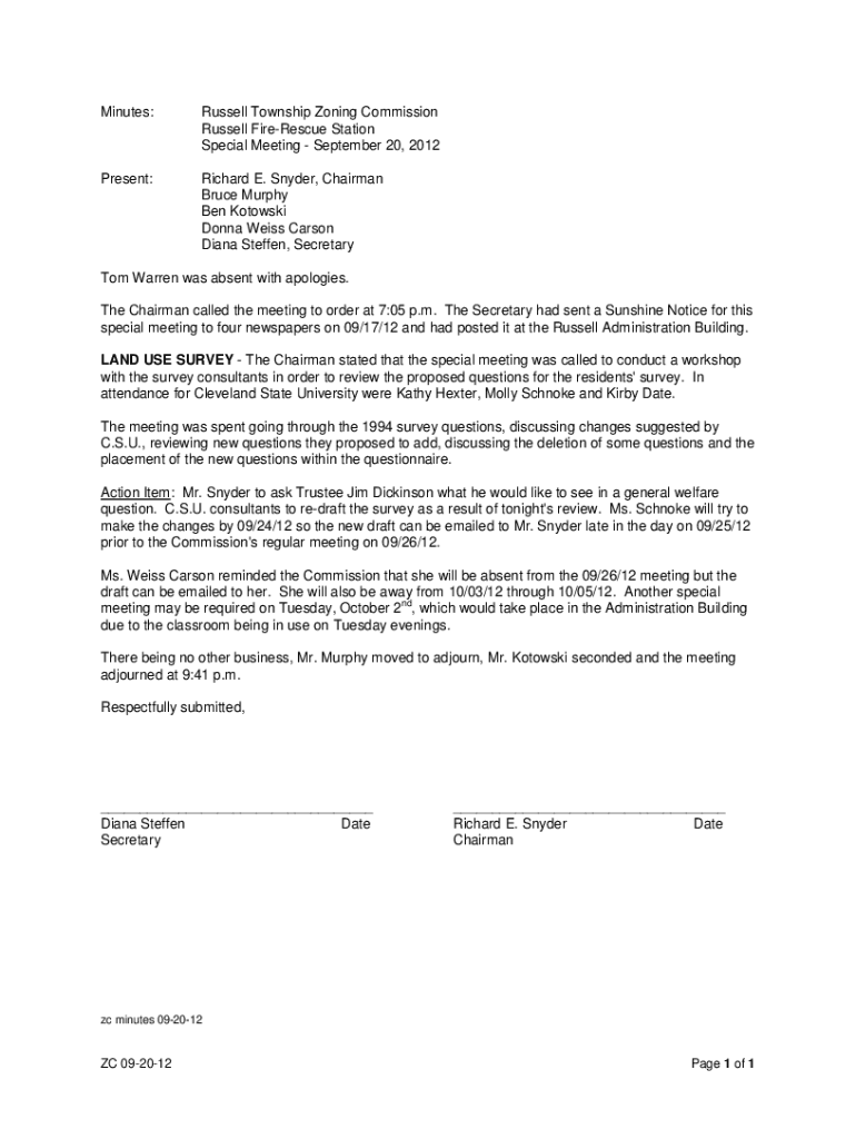 Fillable Online Russell Township Zoning Chair Resigns Amidst Charges Fax Email Print - pdfFiller