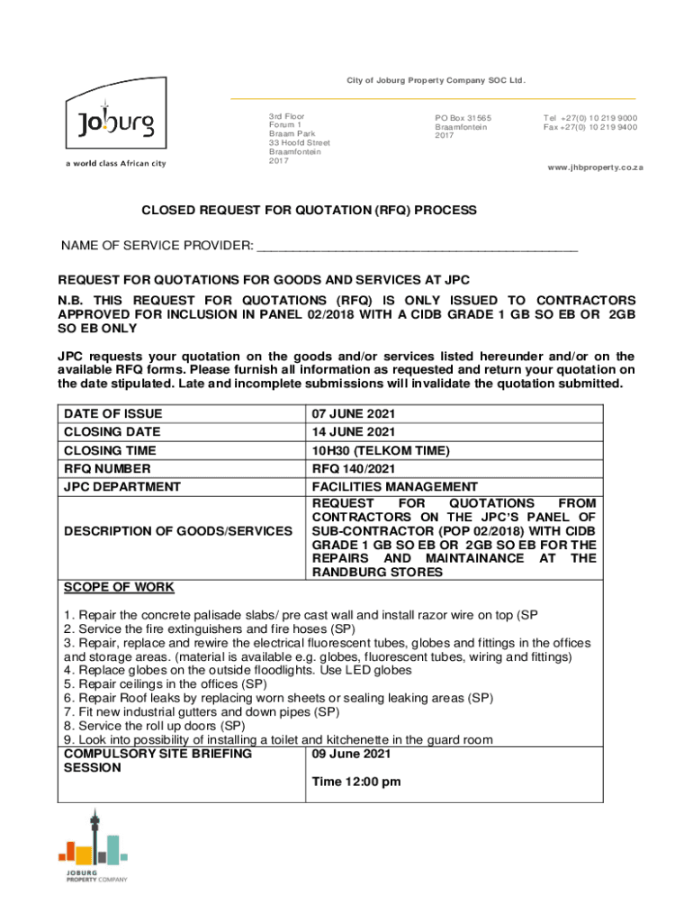 Fillable Online jhbproperty co City of Joburg Property Company SOC Ltd ...