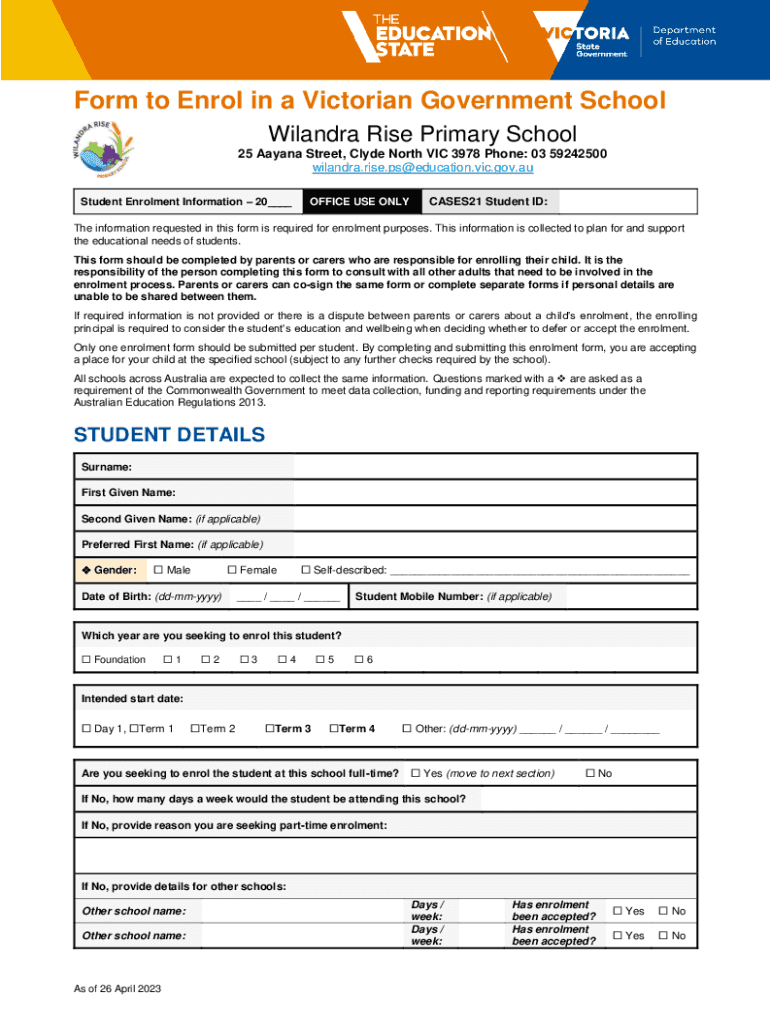 Fillable Online Wilandra Rise Primary School Facts - Good Schools Guide ...