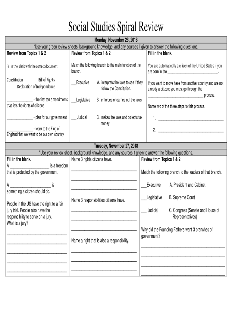 Fillable Online US History / Social Studies Daily Spiral Review *120 ... Fax Email Print - pdfFiller