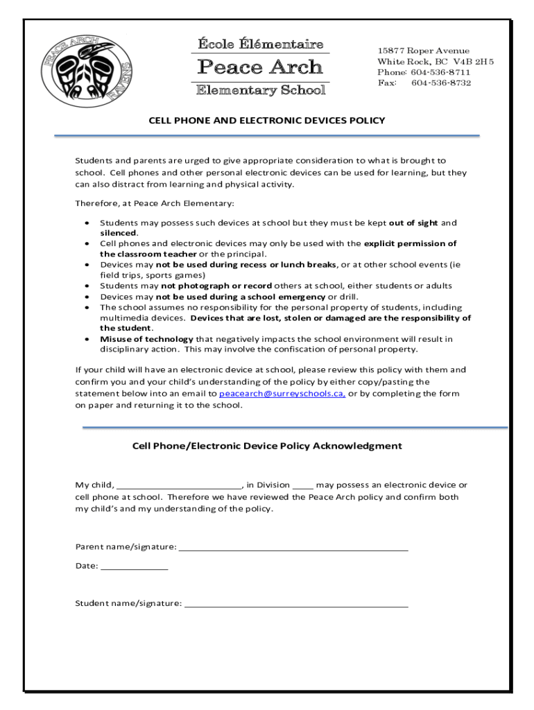 Fillable Online Peace Arch Elementary School Reports - Student Success ...