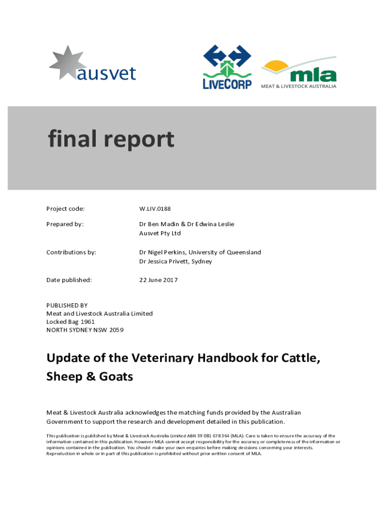Fillable Online W.LIV.0188 Final Report - Veterinary Handbook Update ...