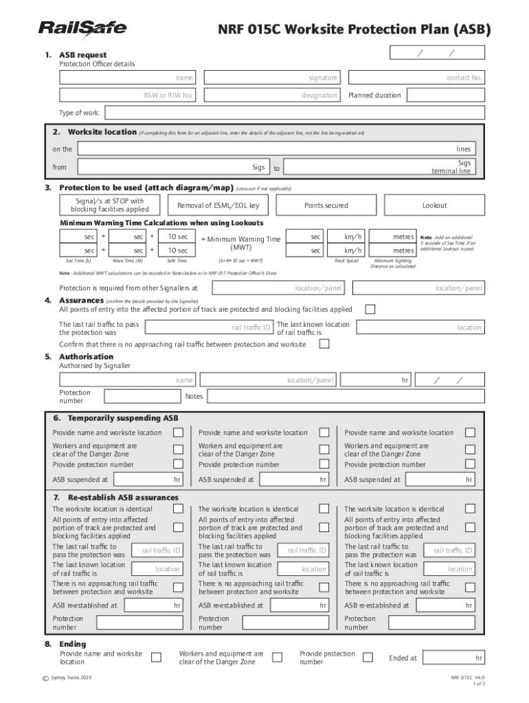 Fillable Online railsafe org NRF 015C Worksite Protection Plan (ASB ...