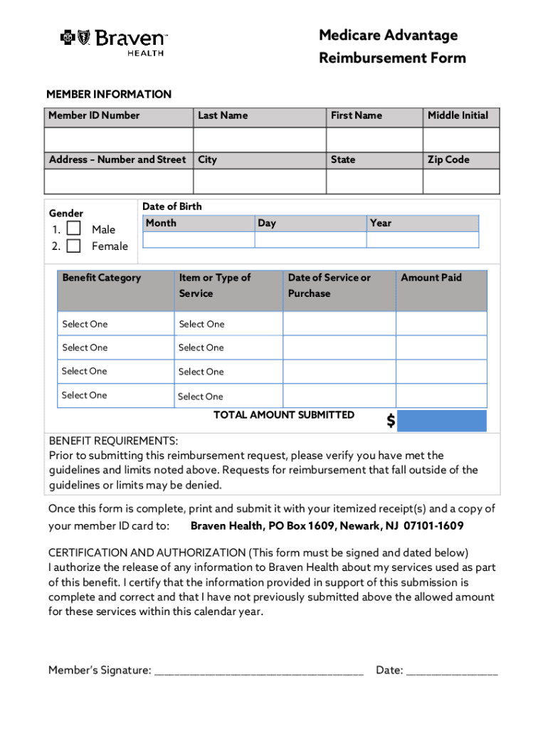 Fillable Online Medicare Advantage Medical Reimbursement Form Fax Email ...