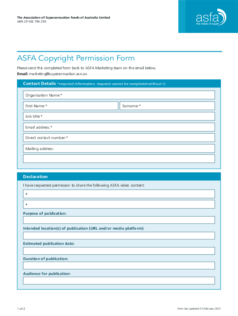 Fillable Online ASFA Copyright Permission Form Fax Email Print - pdfFiller