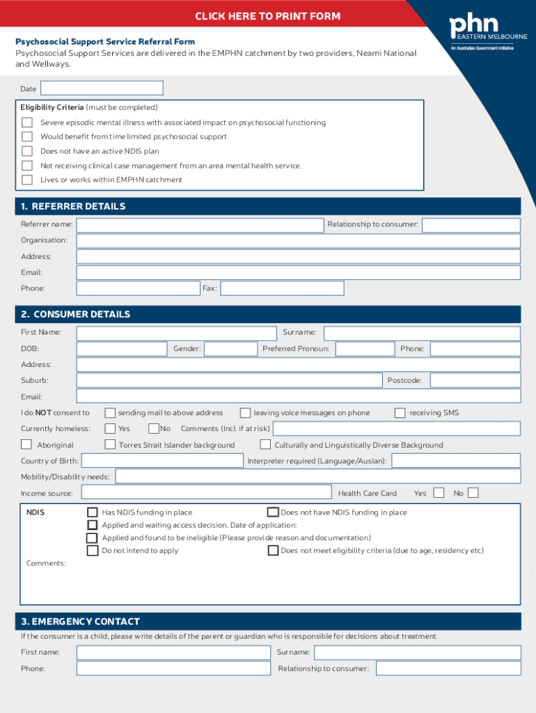 Fillable Online Neami Northern Melbourne Psychosocial Support Service ...