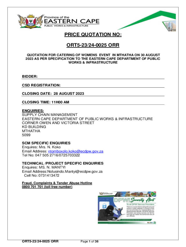 Fillable Online Catering Services Tenders in Eastern Cape Fax Email ...