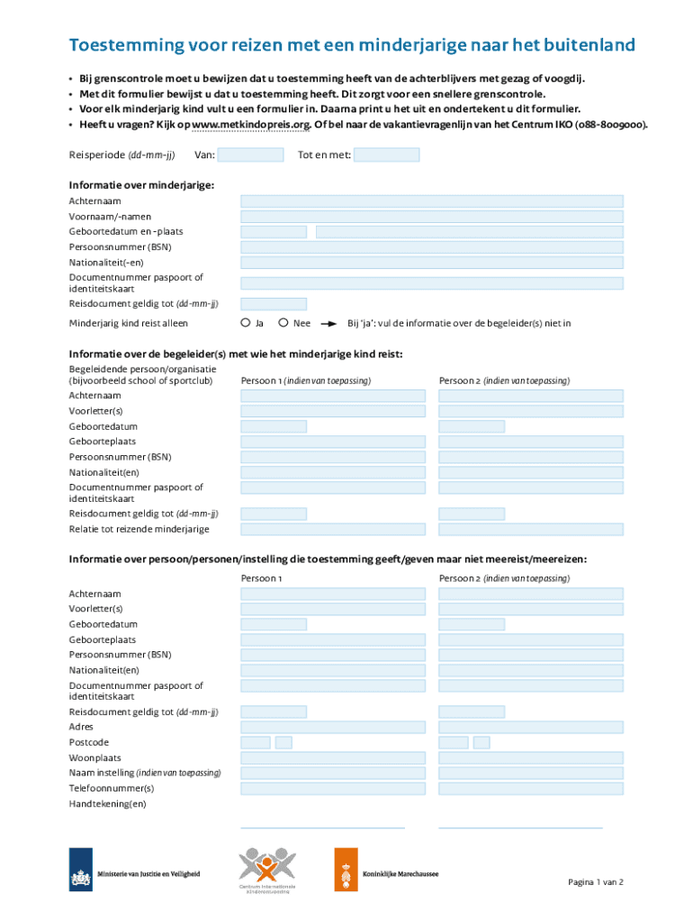 Invulbaar Online Toestemming voor reizen met een minderjarige naar het ...