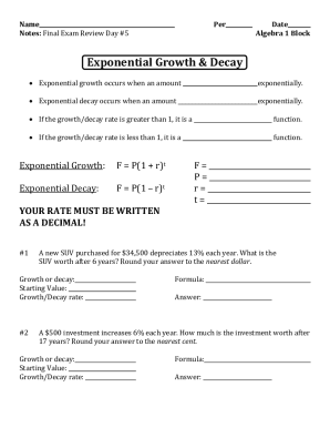 Fillable Online exploring exponential function - growth & decay (day 3 ...