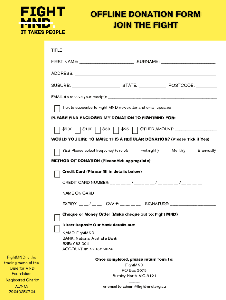 Fillable Online OFFLINE DONATION FORM JOIN THE FIGHT Fax Email Print ...