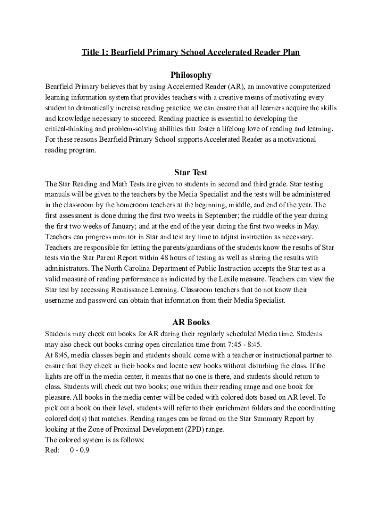 Fillable Online Title 1: Bearfield Primary School Accelerated Reader ...