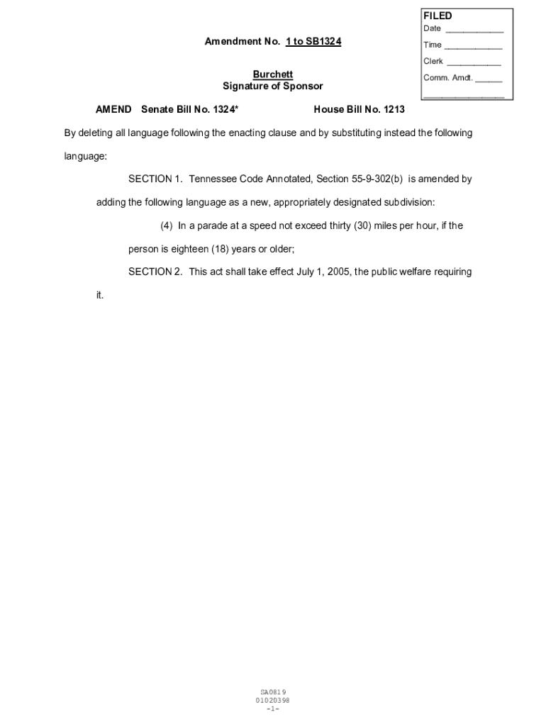 Fillable Online Amendment No. 1 to SB1324 Burchett Signature of ... Fax Email Print - pdfFiller