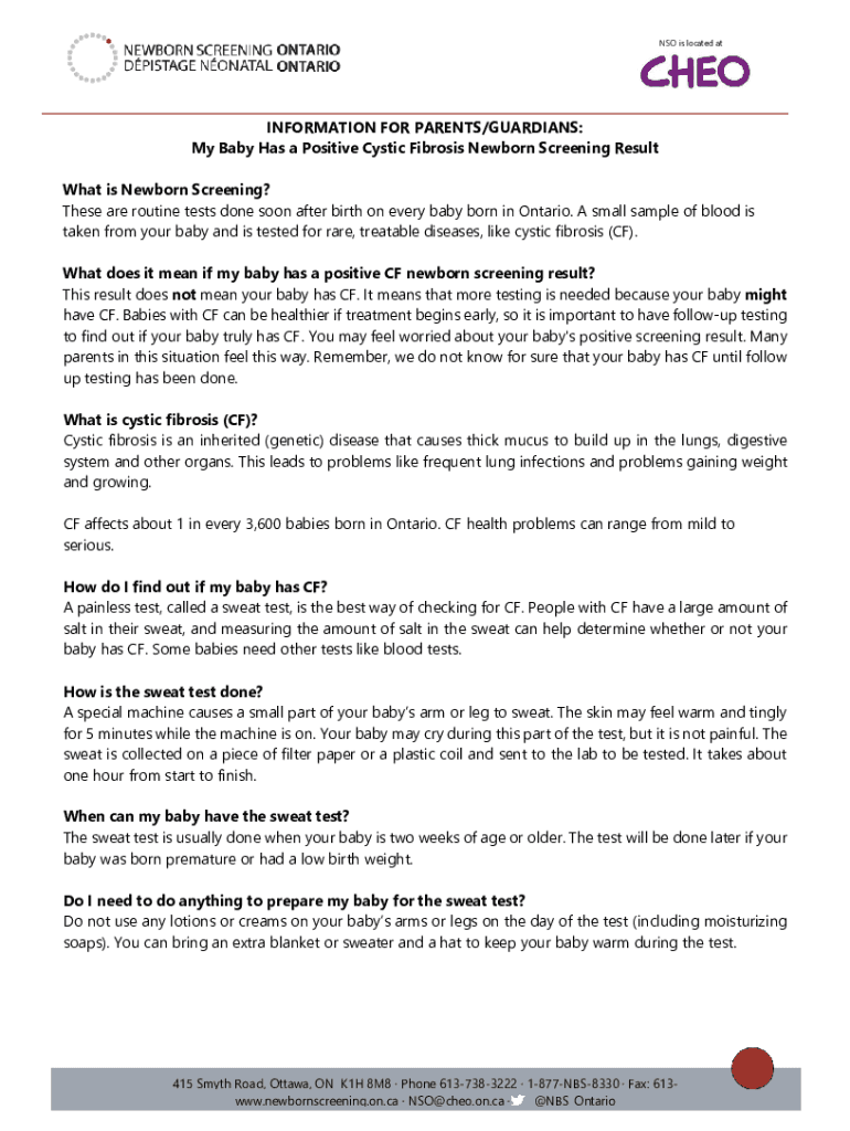 Fillable Online My Baby Had a Positive Cystic Fibrosis (CF) Newborn ...