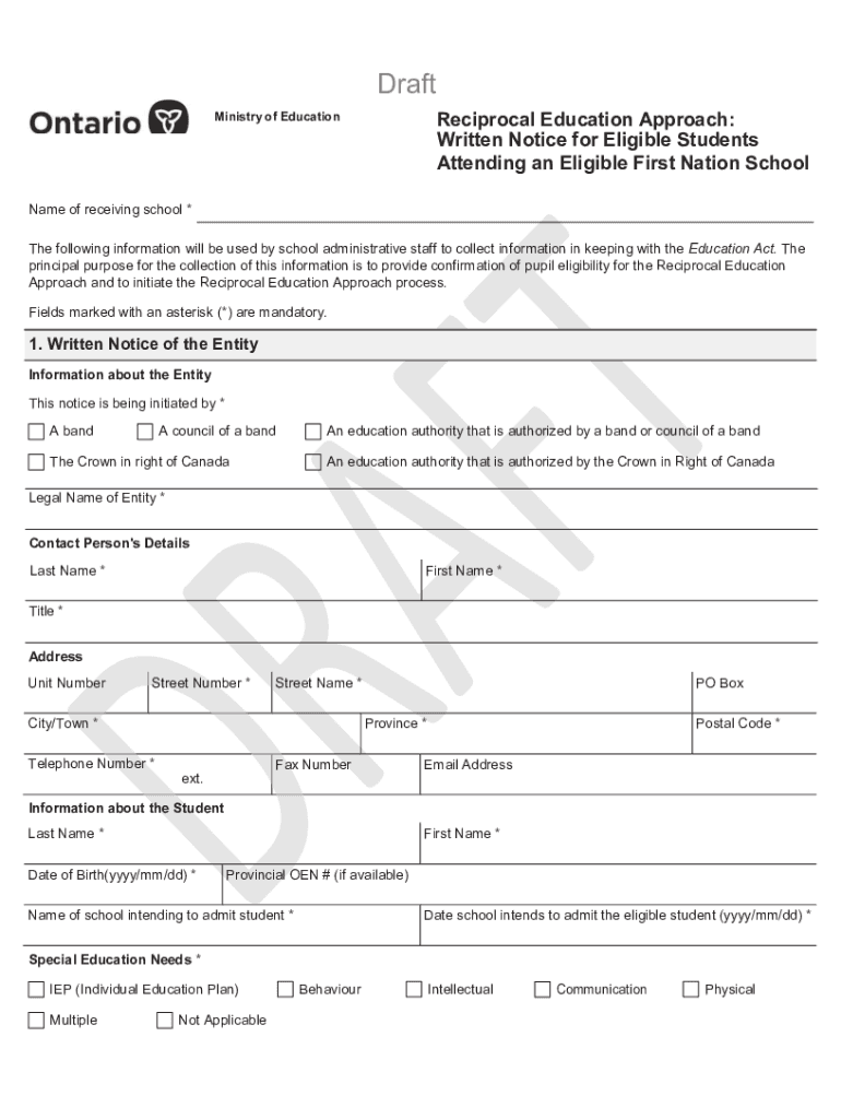Fillable Online efis fma csc gov on Reciprocal Education Approach Written Notice for Eligible ...