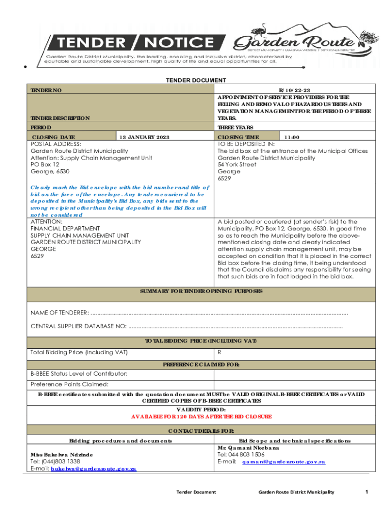 Fillable Online TENDER DOCUMENT TENDER NO R/10/22-23 ... Fax Email ...