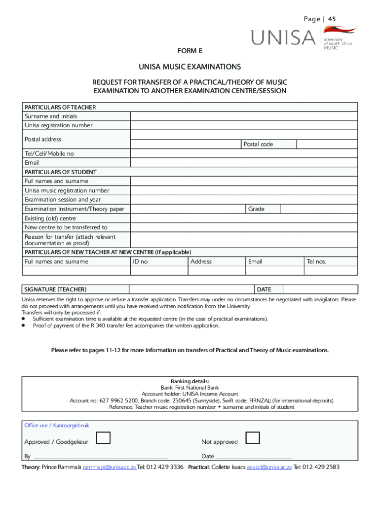 Fillable Online form f - unisa music examinations Fax Email Print ...