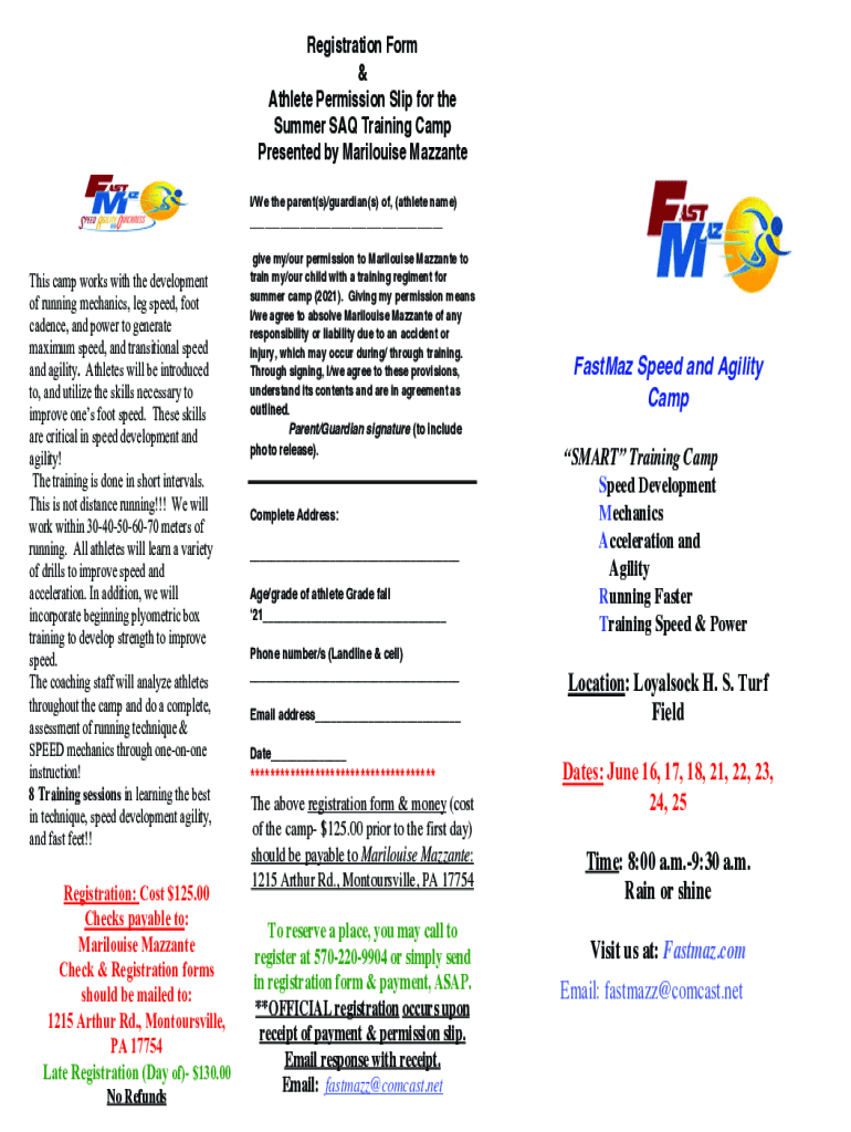 Fillable Online FastMaz Speed and Agility Camp Location: Loyalsock H. S. Turf ... Fax Email ...