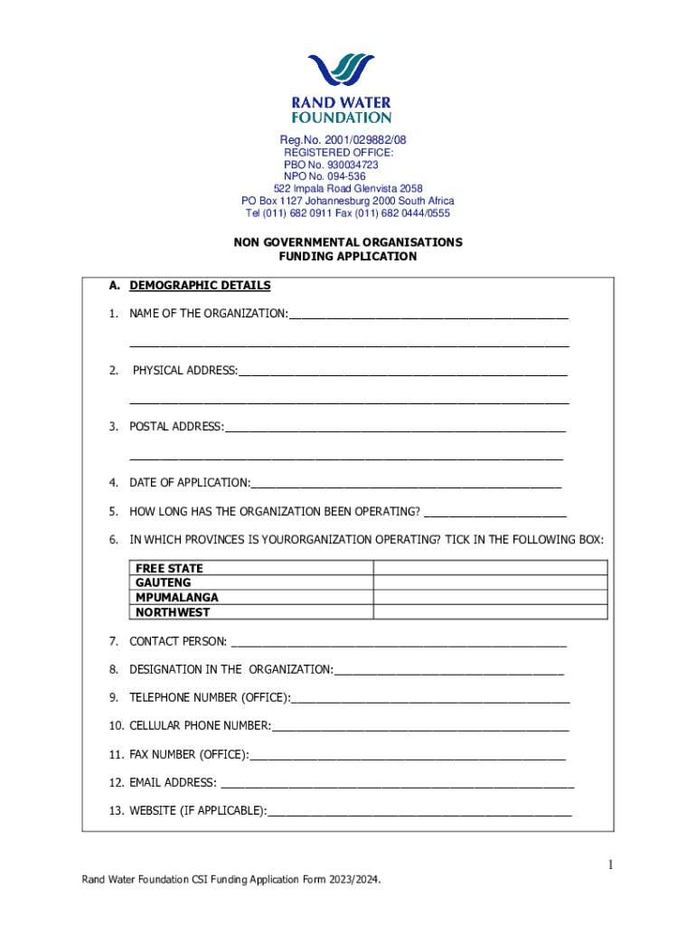 Fillable Online NGOs FUNDING APPLICATION FORM RWF.pdf Fax Email Print - pdfFiller