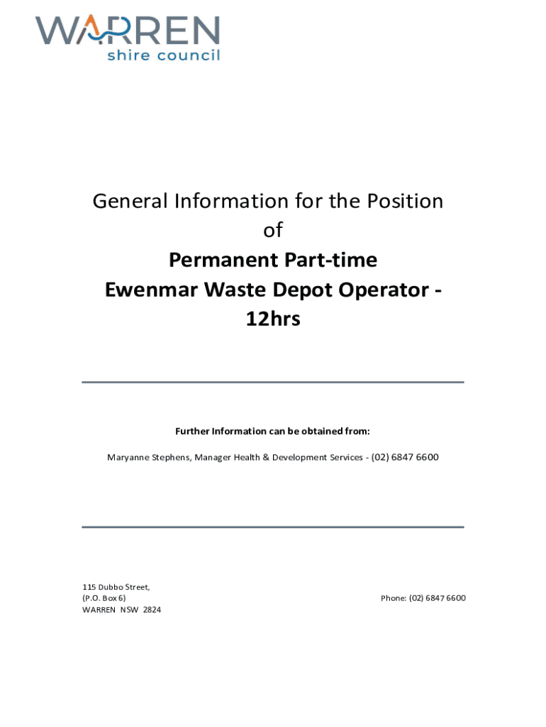 Fillable Online General Information for the Position of Permanent Part ...