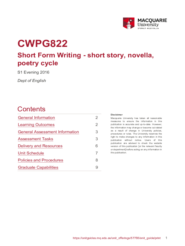 Fillable Online Short Form Writing - short story, novella, poetry cycle ...