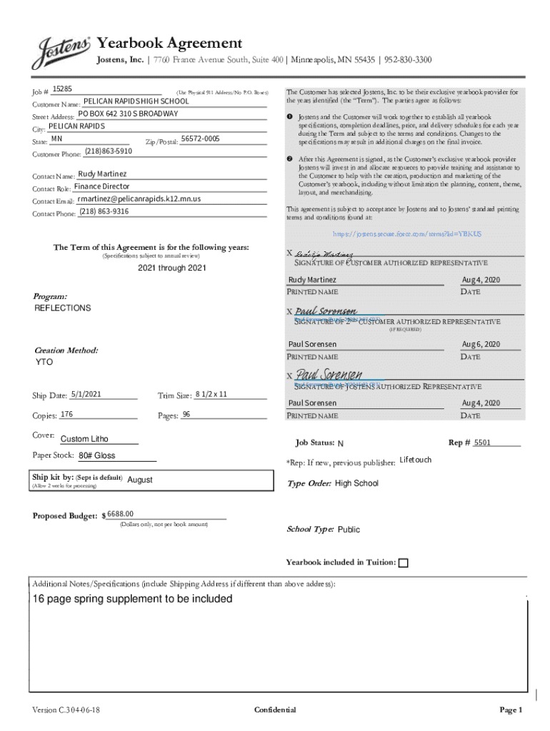Fillable Online Yearbook Agreement - Agenda Online Fax Email Print ...