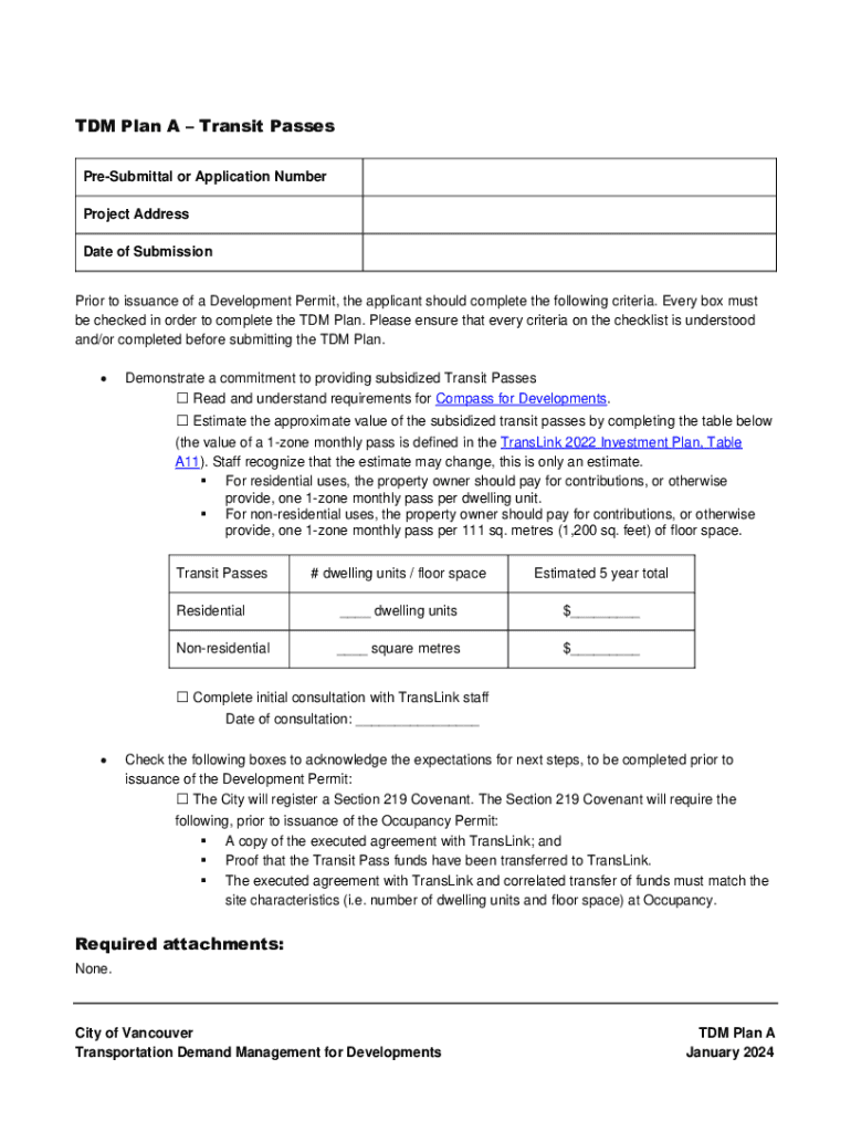 Fillable Online TDM Plan A Transportation Demand Management transit ...