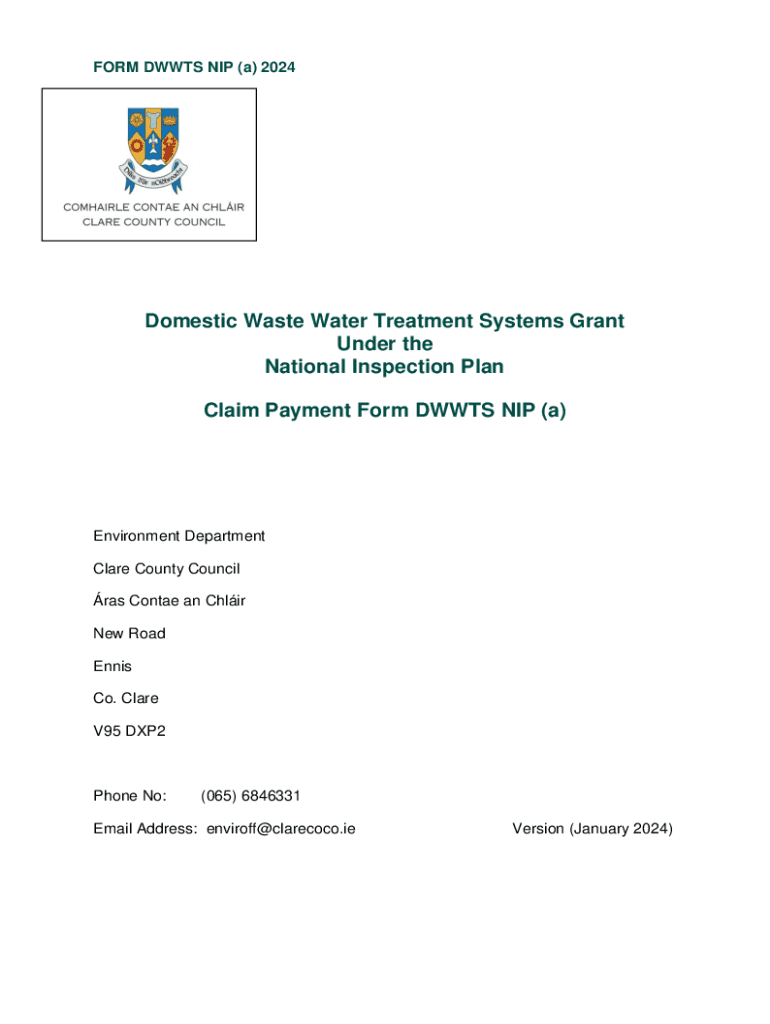 Fillable Online Domestic Waste Water Treatment Systems Grant Under the ...
