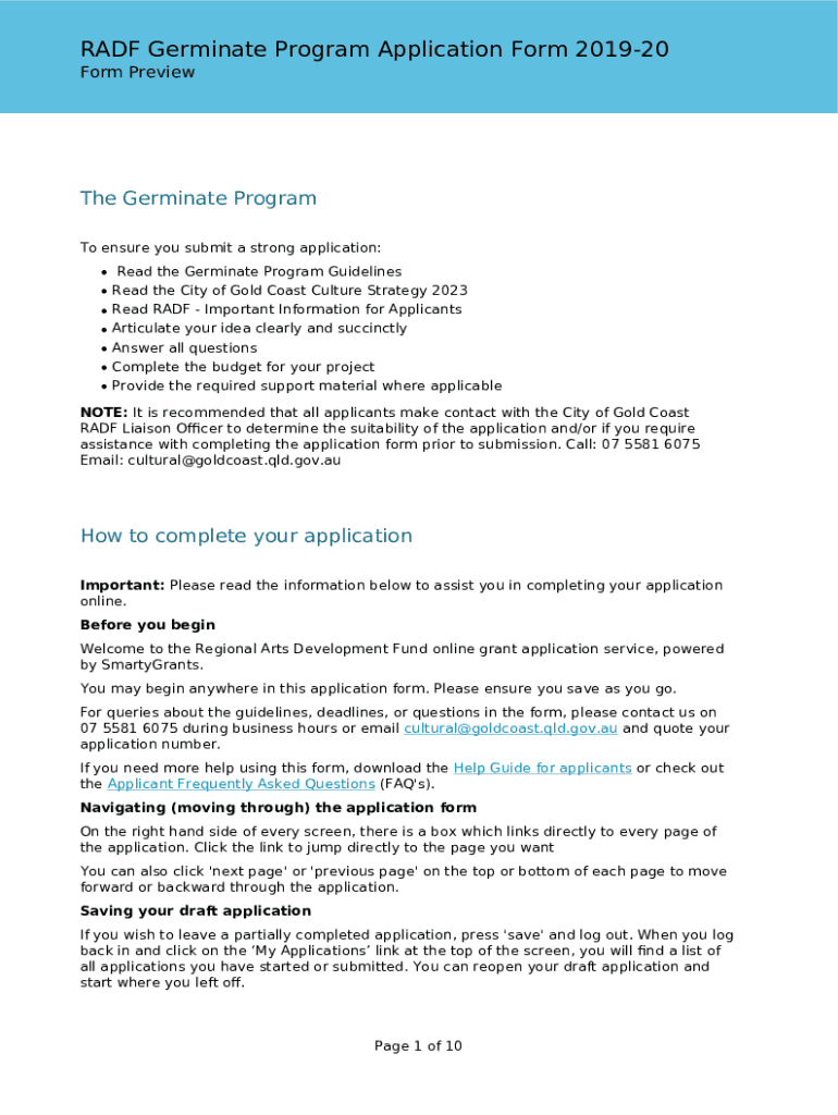 Fillable Online RADF Germinate Program Application Form 2019-20 Fax Email Print - pdfFiller
