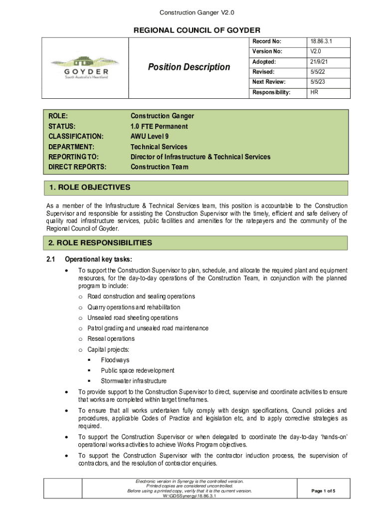 Fillable Online Construction Ganger V2.0 Fax Email Print - pdfFiller