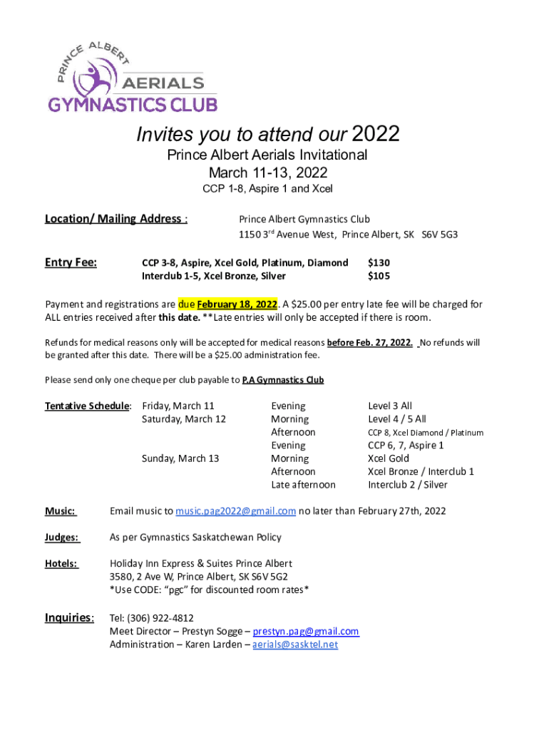 Fillable Online Prince Albert Aerials Gymnastics Club - Fax Email Print ...