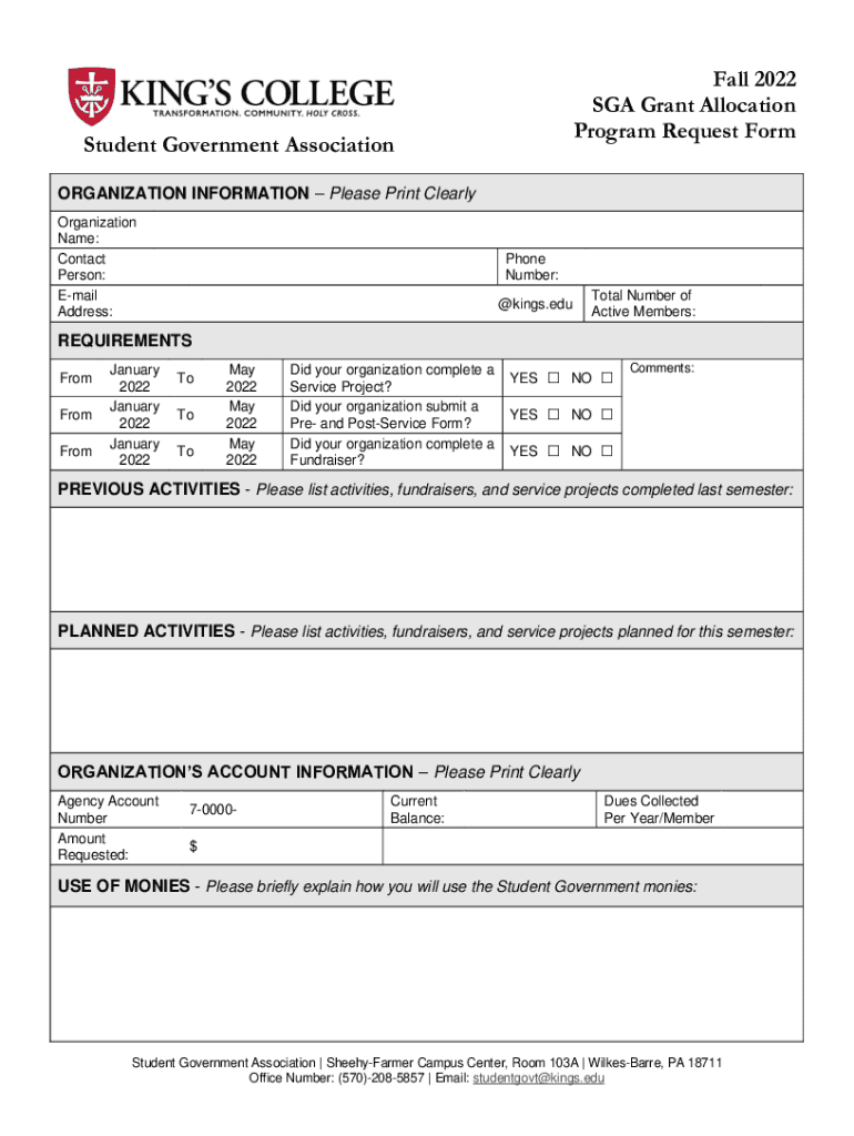 Fillable Online 20222023 SGA Allocation Request Form Fax Email Print ...