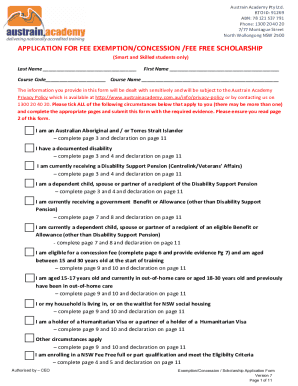 Fillable Online APPLICATION FOR FEE EXEMPTION/CONCESSION / ... Fax Email Print - pdfFiller