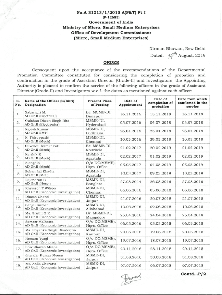 Fillable Online dcmsme gov No.A-31013/1/2015-A(P&T)-Pt-I Government of ...