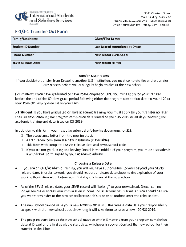 Fillable Online F-1/J-1 Transfer-Out Form Fax Email Print - pdfFiller