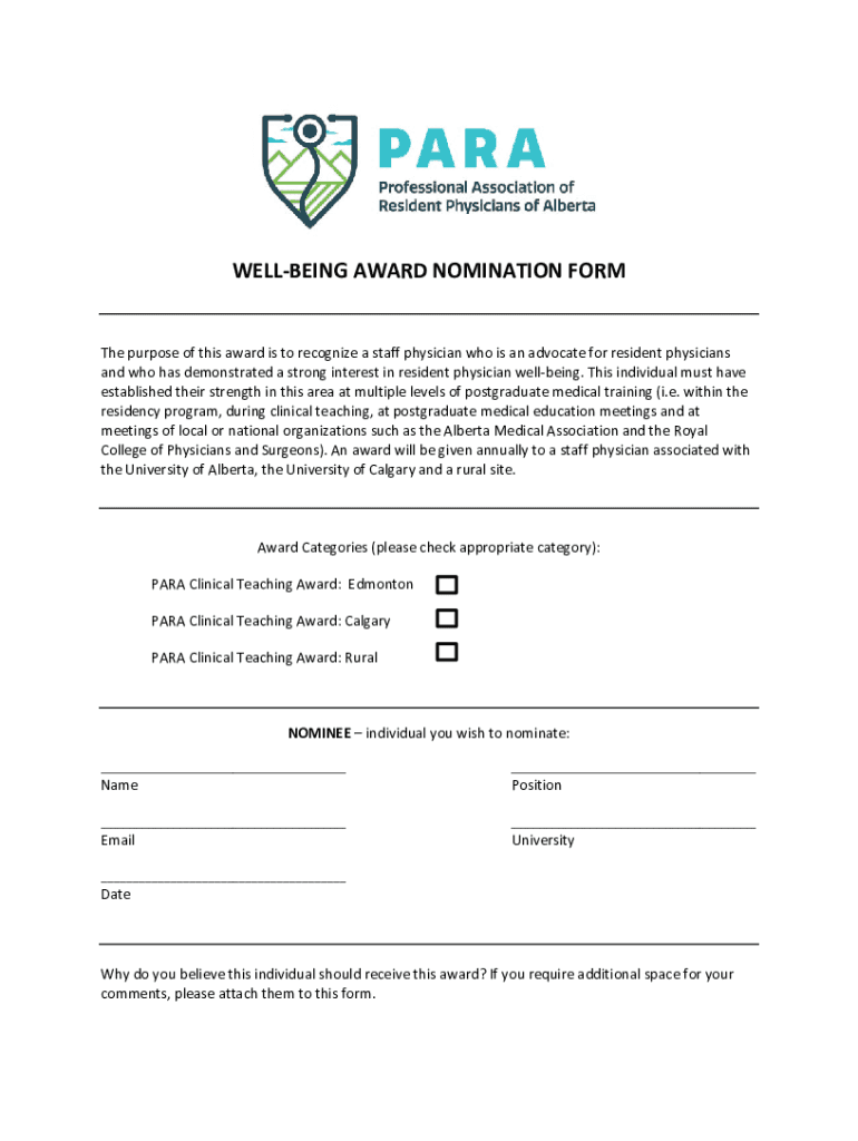 Fillable Online WELL-BEING AWARD NOMINATION FORM Fax Email Print ...
