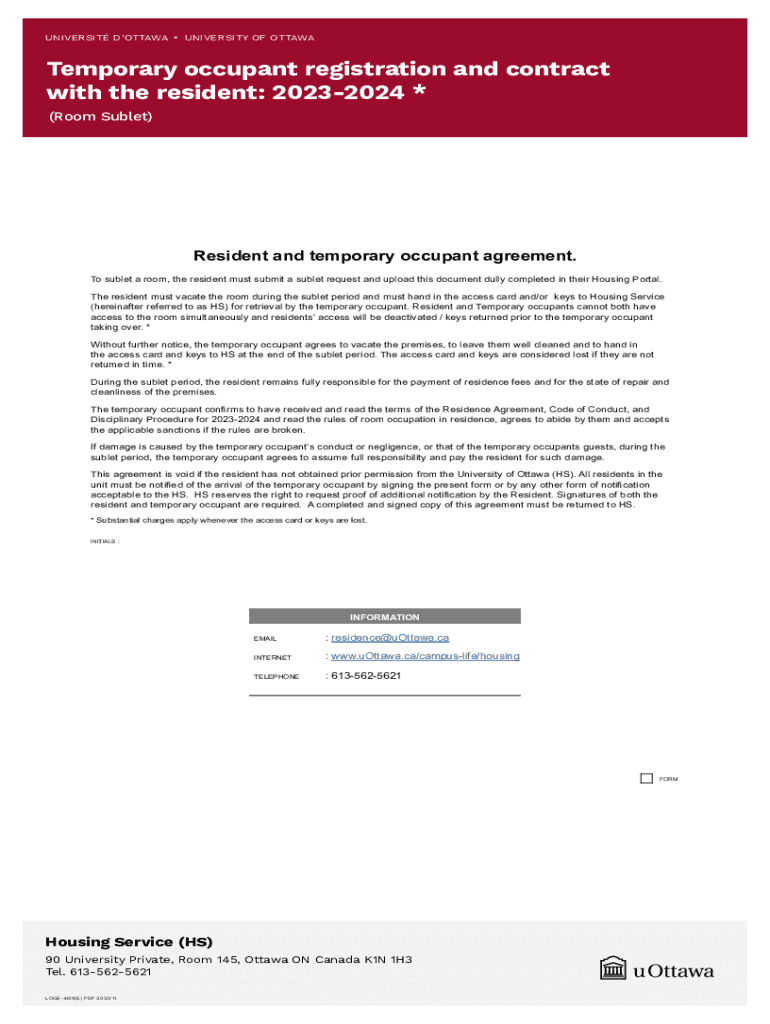 Fillable Online Temporary occupant registration and contract with the ...