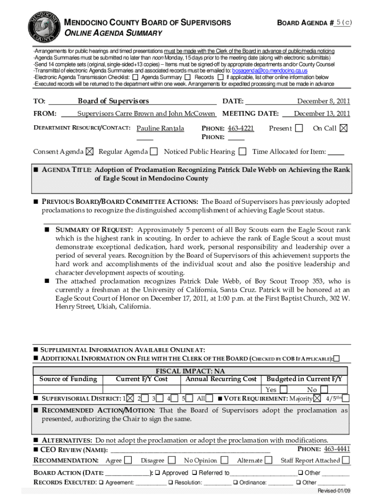 Fillable Online co mendocino ca Supervisors Carre Brown and John ...