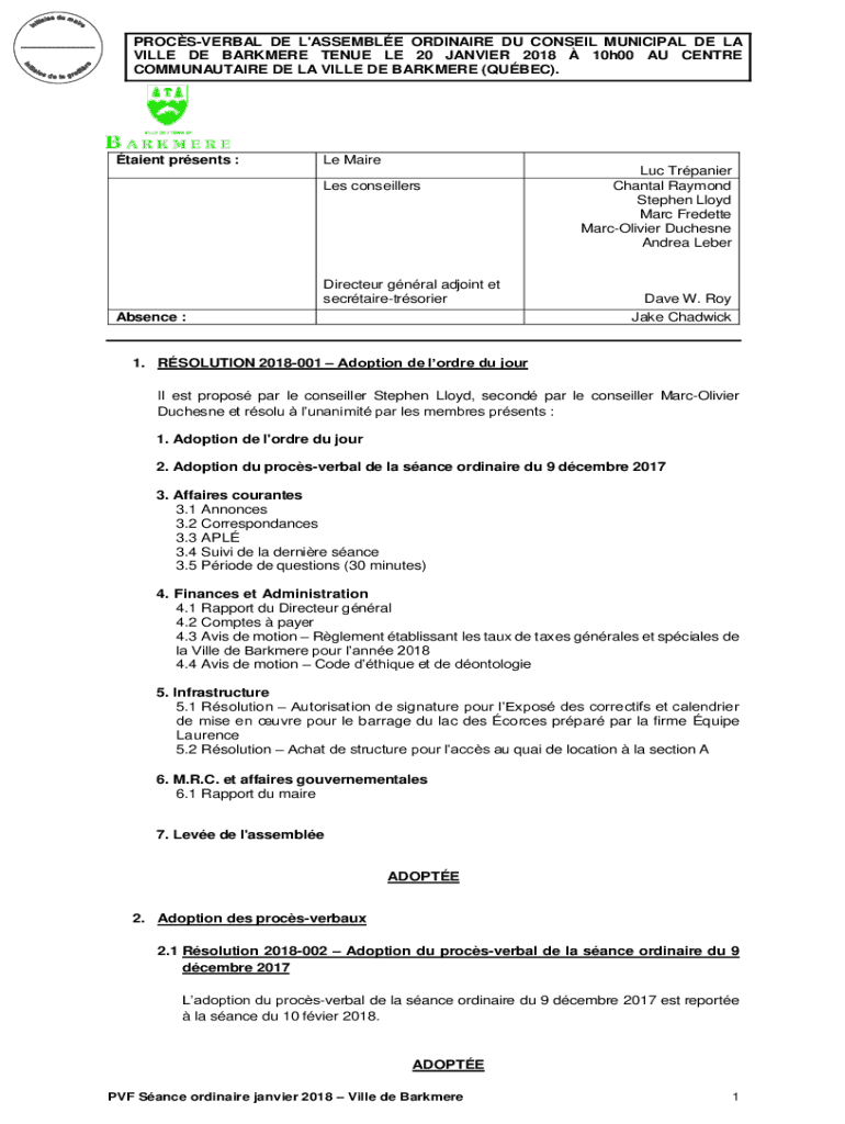 Remplissable En Ligne procs-verbal de l'assemble du conseil municipal de la Fax Email Imprimer ...